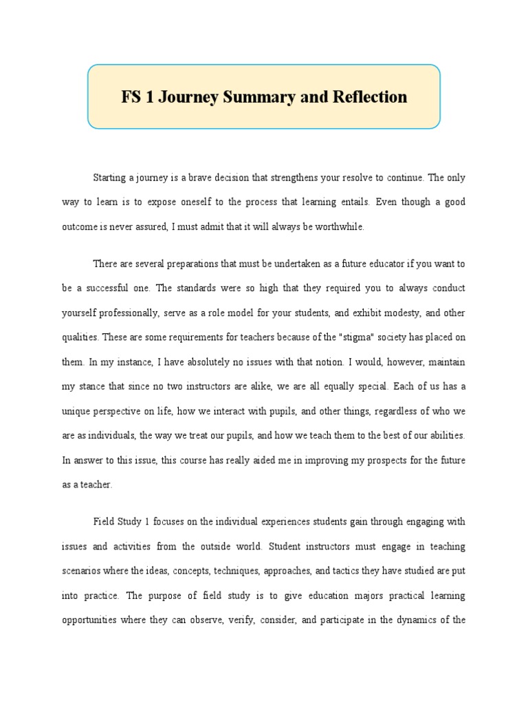 FS 1 Journey Summary and Reflection | PDF | Teachers | Learning