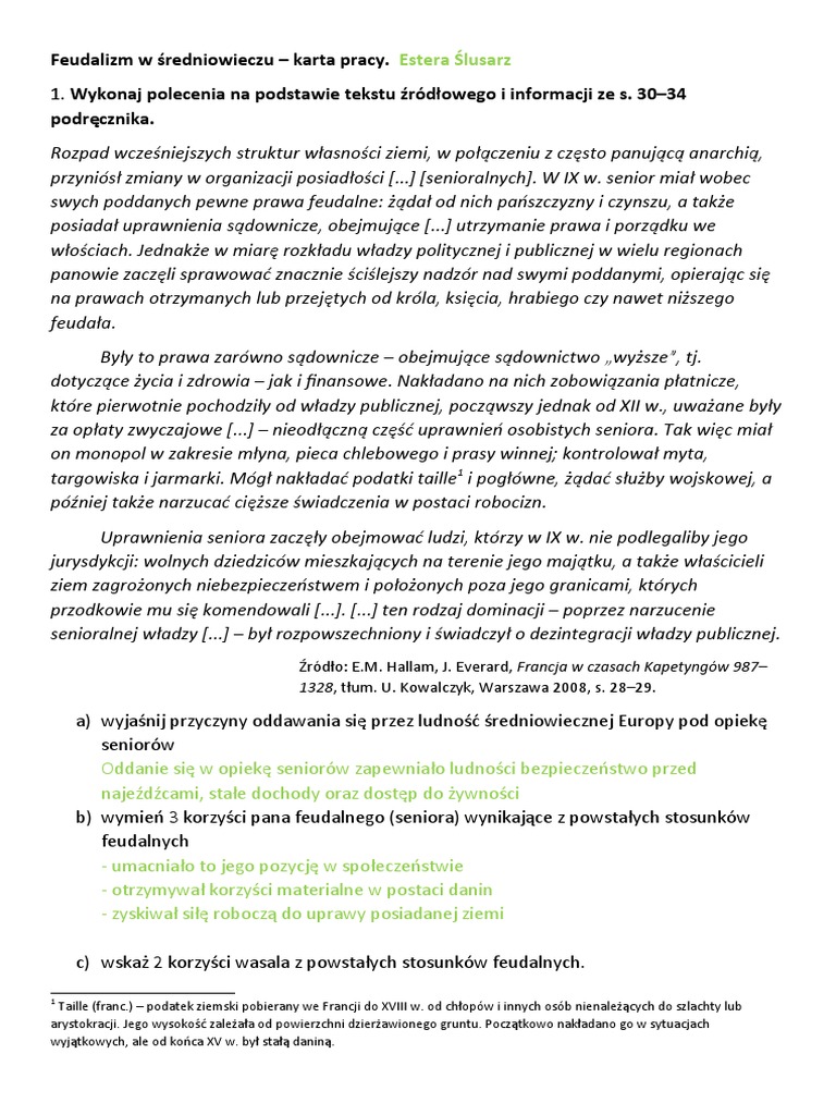 Feudalizm W Średniowieczu - Estera Ślusarz | PDF