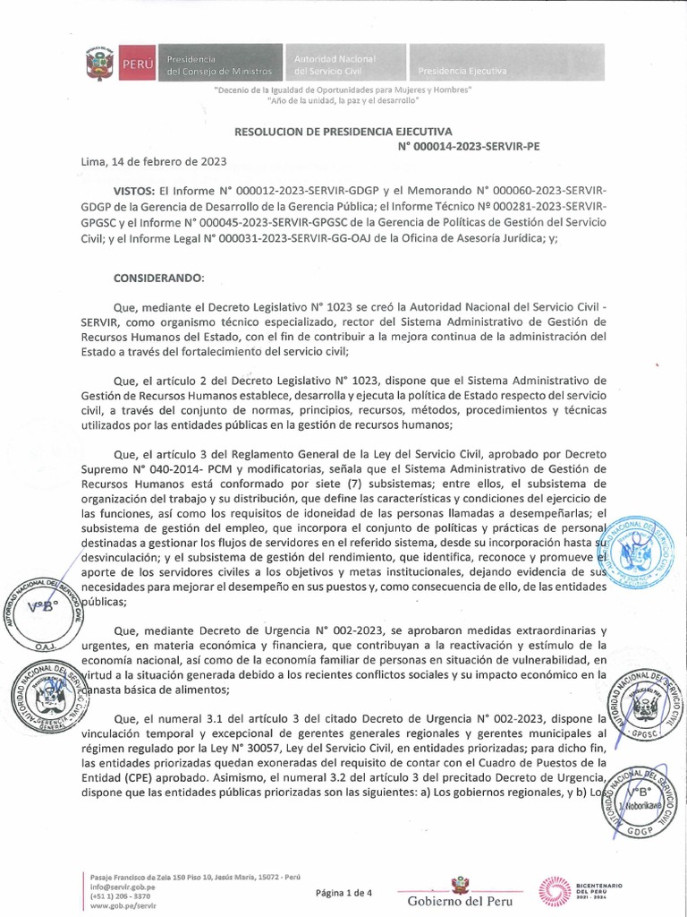 Resolución #014-2023-SERVIR-PE | PDF | Estado (política) | Gestión de ...