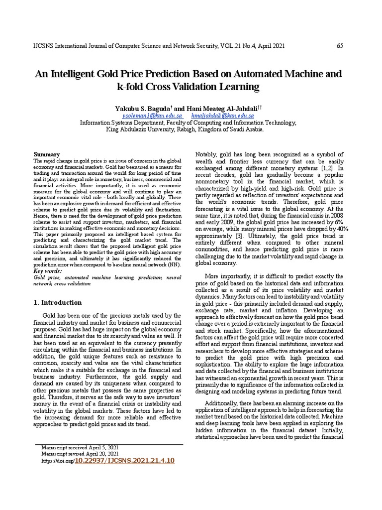 An Intelligent Gold Price Prediction Based On Automated Machine and K ...
