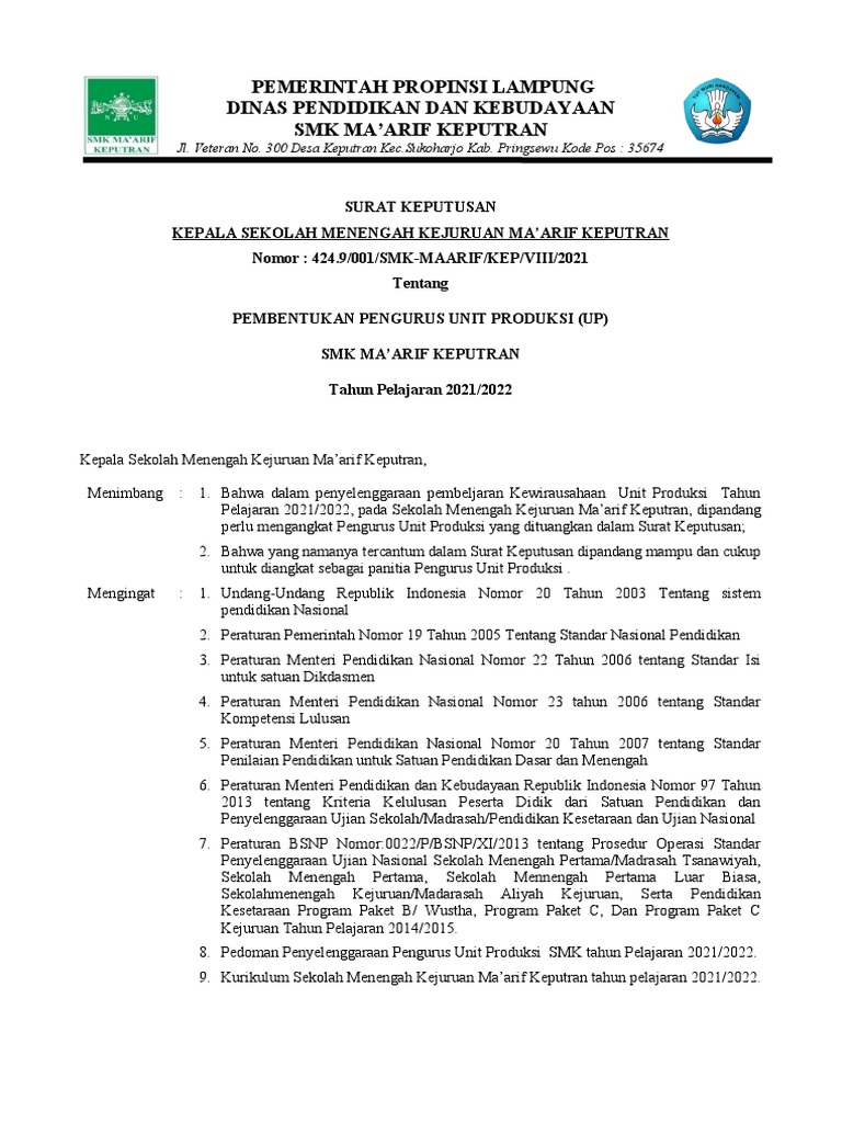 SK Unit Produksi | PDF