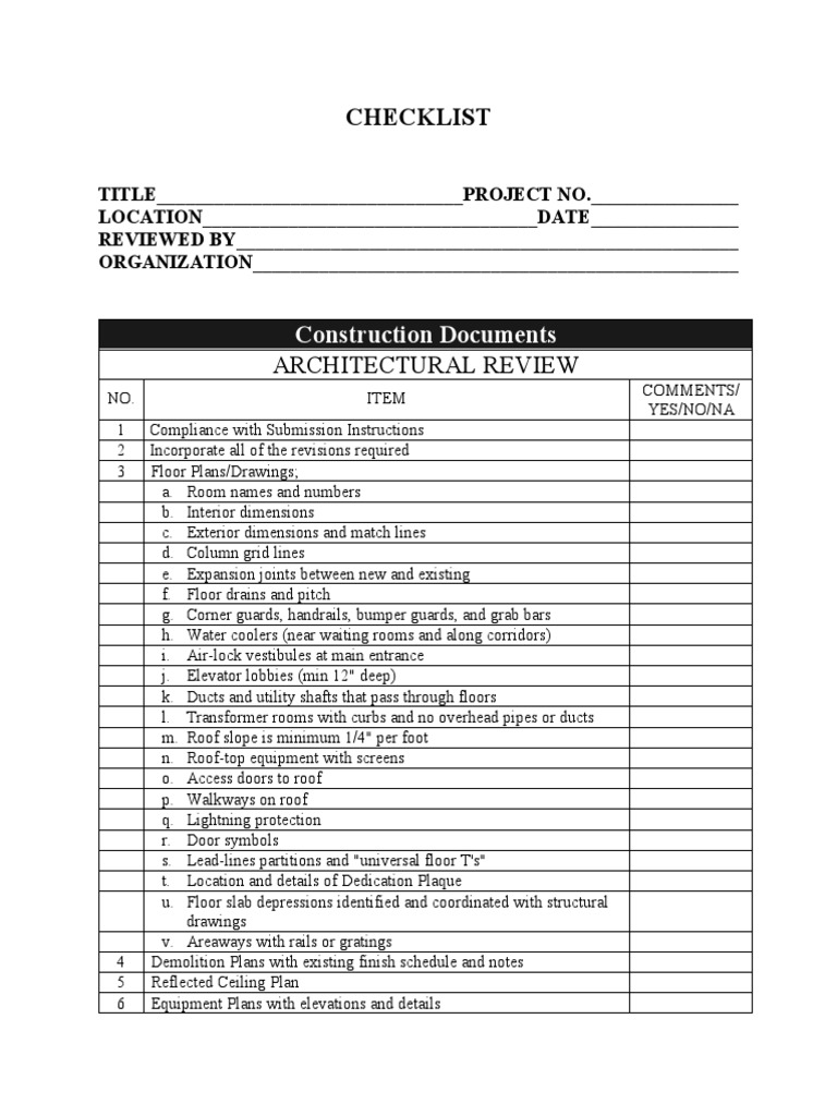1-Construction Documents Checklist | PDF | Door | Architectural Design