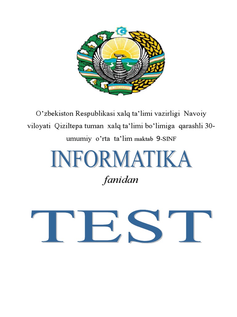 9 Sinf Informatika Testlar 1 | PDF