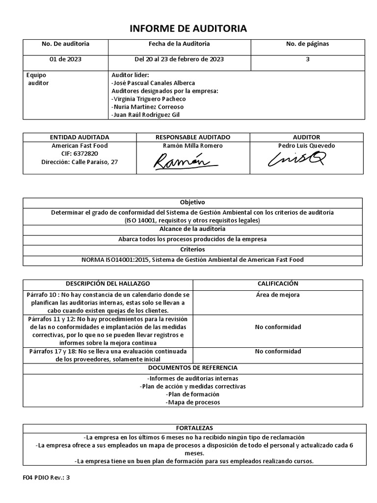 Informe de Auditoria | PDF | Auditoría | Contralor