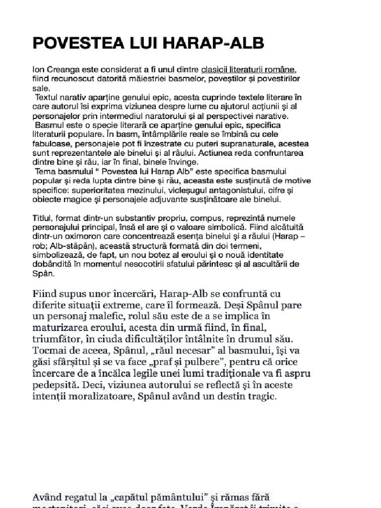 Povestea Lui Harap-Alb PDF | PDF