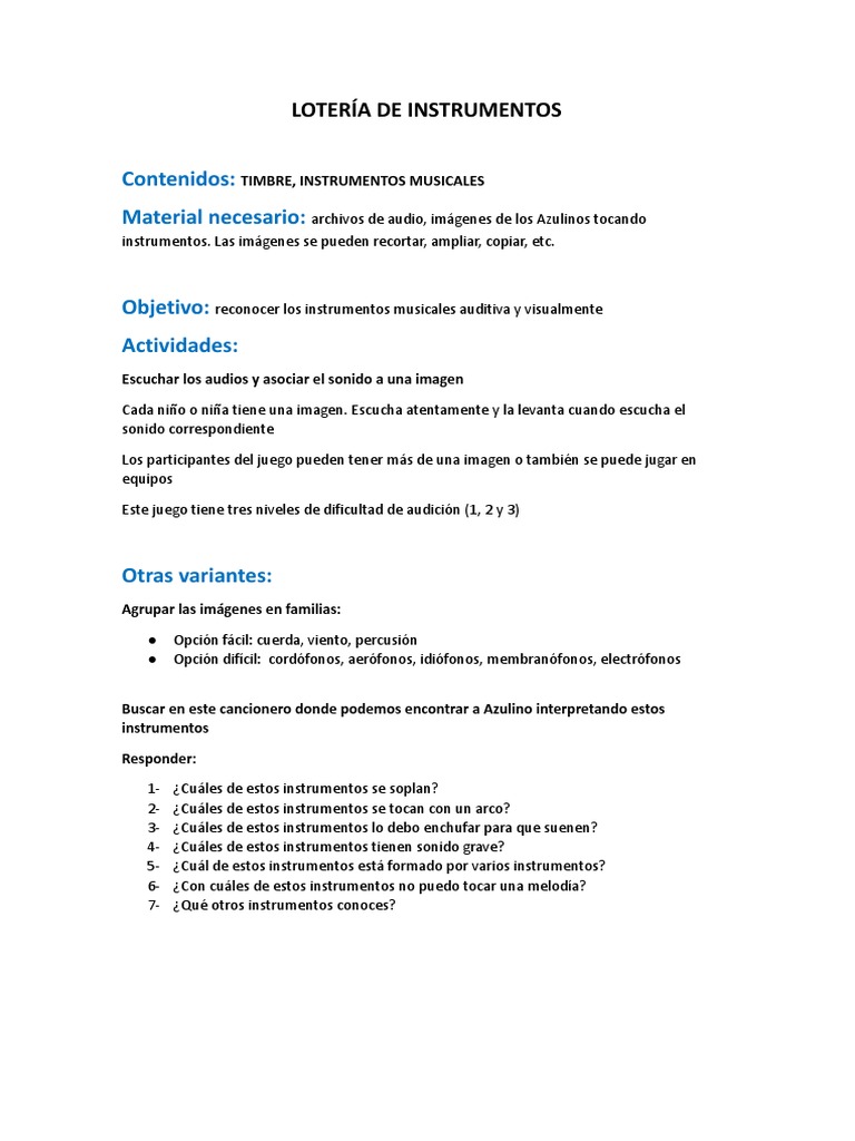 Lotería de Instrumentos Musicales | PDF | Arte