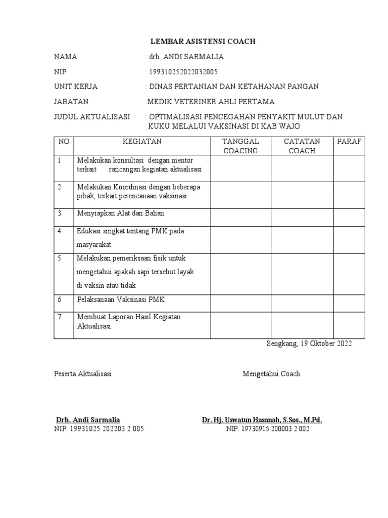 Lembar Mentoring Coaching Dan Persetujuan | PDF