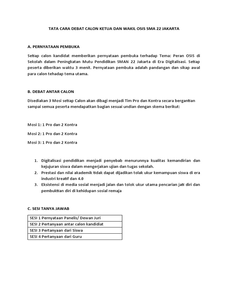 Tata Cara Debat Calon Ketua Dan | PDF | Karier & Perkembangan | Ilmu Sosial