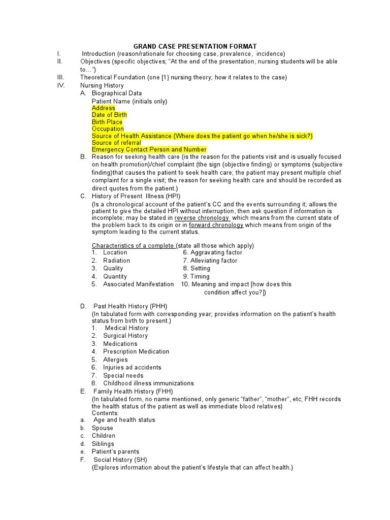 Grand Case Presentation Format | PDF | Nursing | Medical Diagnosis