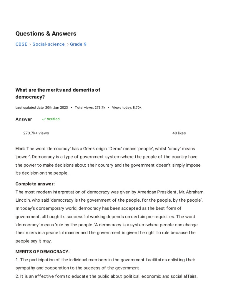 Understanding Democracy: An Analysis of the Merits and Demerits of this ...