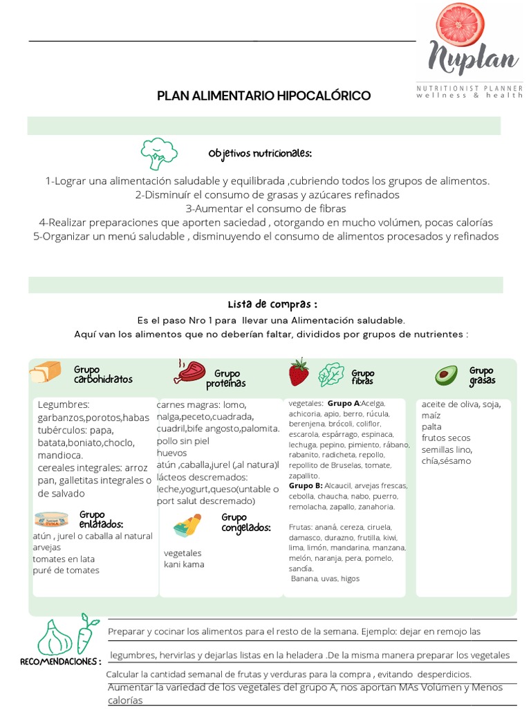 Plan Alimentario Hipocalórico Detallado | PDF | Vegetales | ensalada