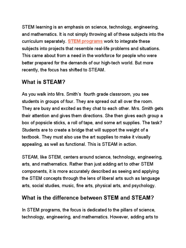 STEM learning is an emphasis on science | PDF | Educational Assessment ...