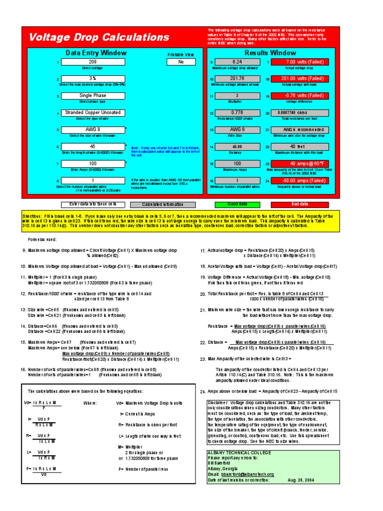 Voltage Drop Calculator | PDF | Electrical Resistance And Conductance ...