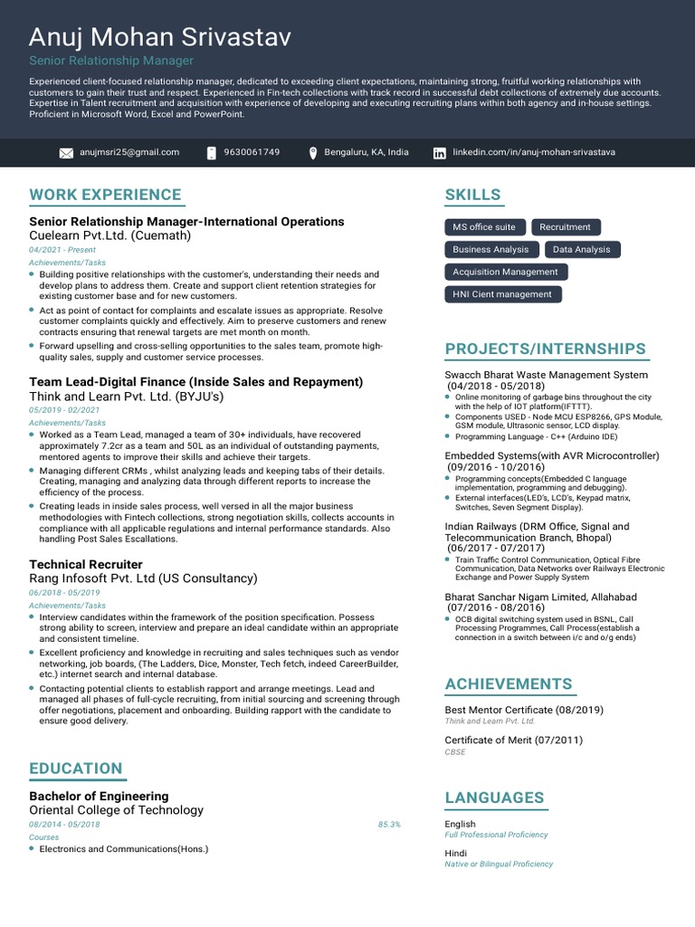 Anuj's Resume | Download Free PDF | Embedded System | Sales