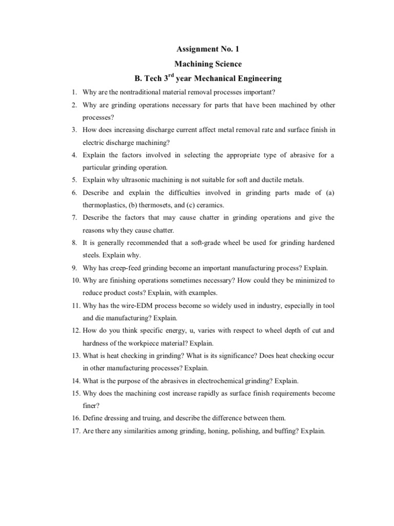 Assignment Metal Cutting | PDF | Grinding (Abrasive Cutting) | Machining