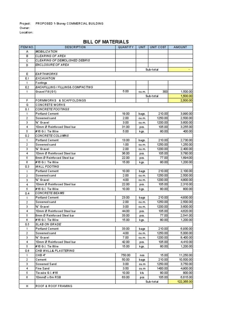 3-BOM With Detailed Solution | PDF | Plumbing | Concrete