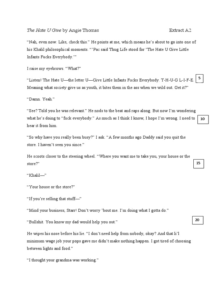 The Hate U Give by Angie Thomas Extract A2 | PDF | Mystery, Thriller ...