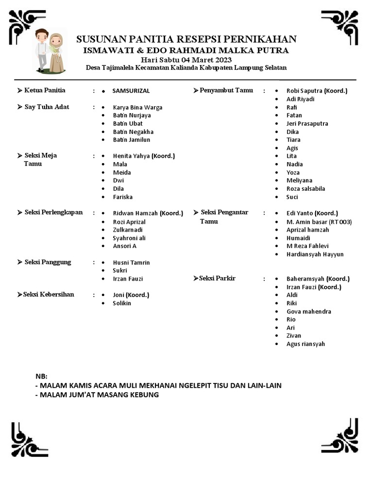 Susunan Panitia Resepsi Pernikahan | PDF