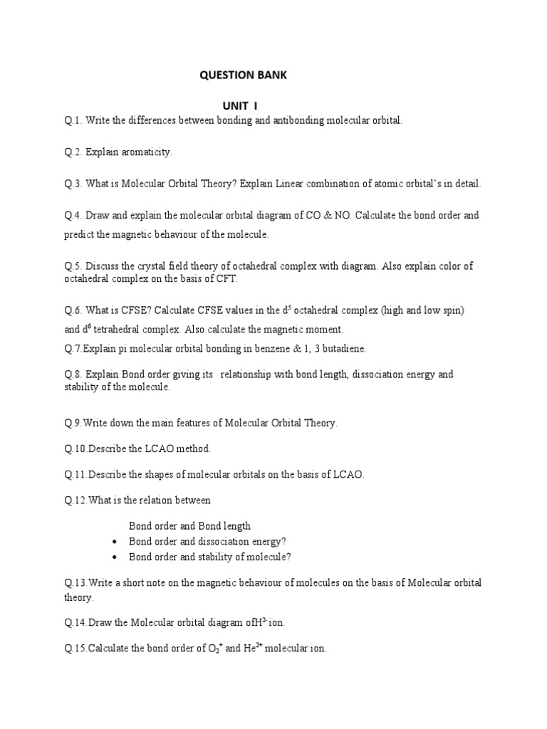 Chemistry Imp Question Bank | Download Free PDF | Molecular Orbital | Chemical Bond
