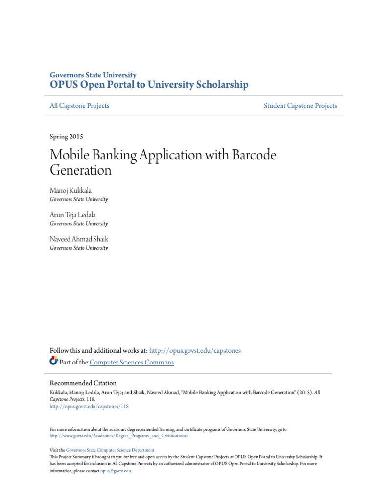 Mobile Banking Application With Barcode Generation | PDF | Qr Code | Cheque