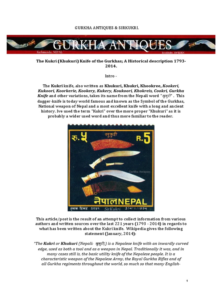 History of the Kukri Knife (1793-2014) | PDF | Tools | Blade Weapons