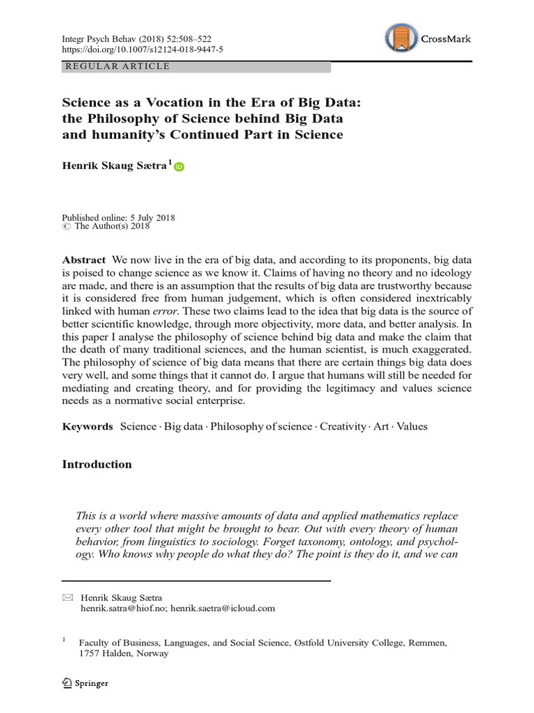 Science As A Vocation in The Era of Big Data - The Philosophy of ...