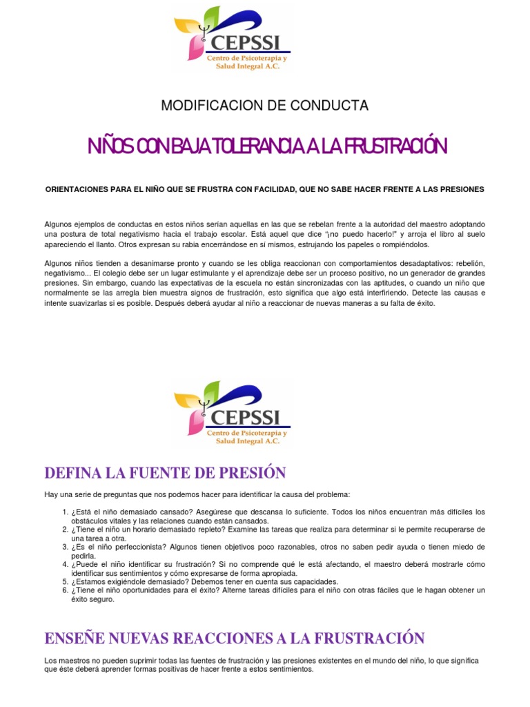 NiÑOS CON BAJA TOLERANCIA A LA FRUSTRACIÓN | PDF | Comportamiento | Ciencias del comportamiento