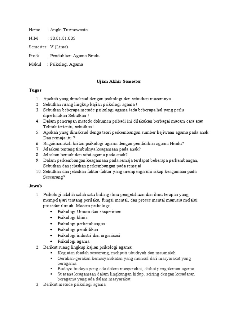 Psikologi Agama dan Perkembangannya pada Anak | PDF