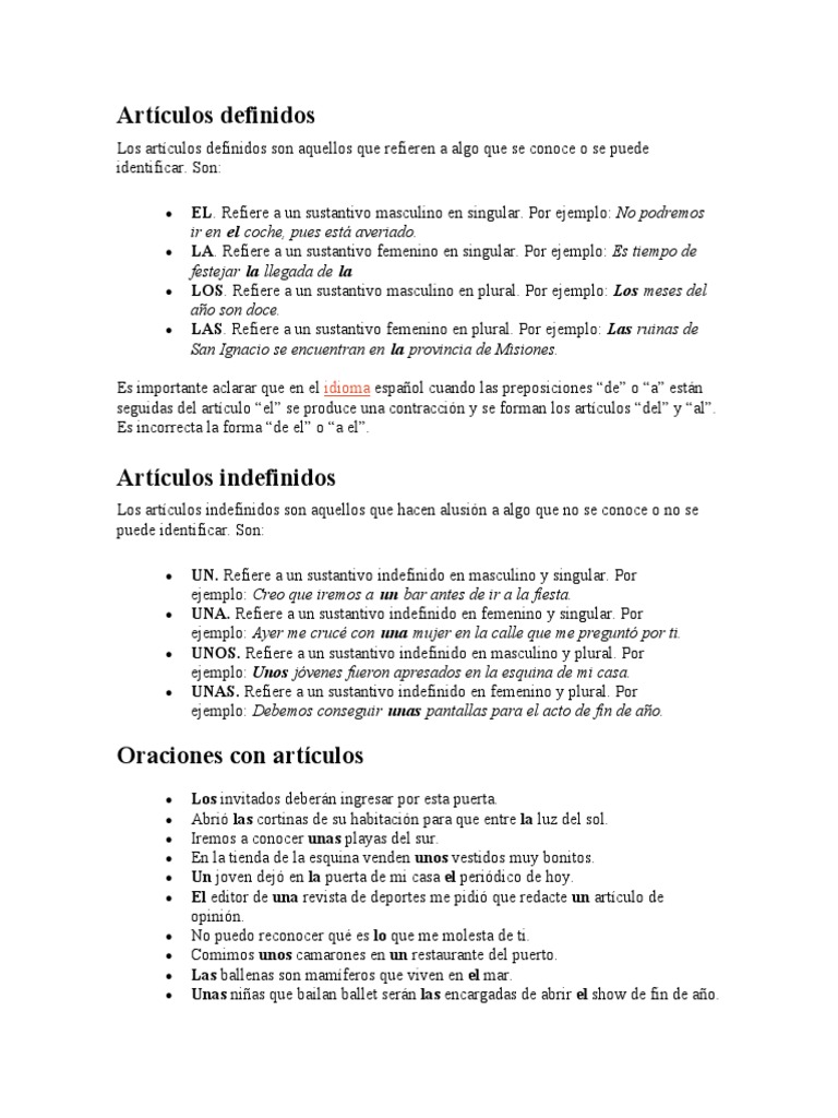 Concepto y ejemplos de artículos definidos | PDF | Sustantivo
