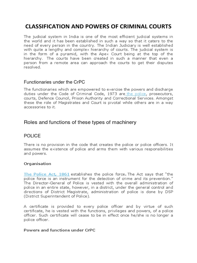 Classification, Hierarchy, and Roles of Criminal Courts and ...