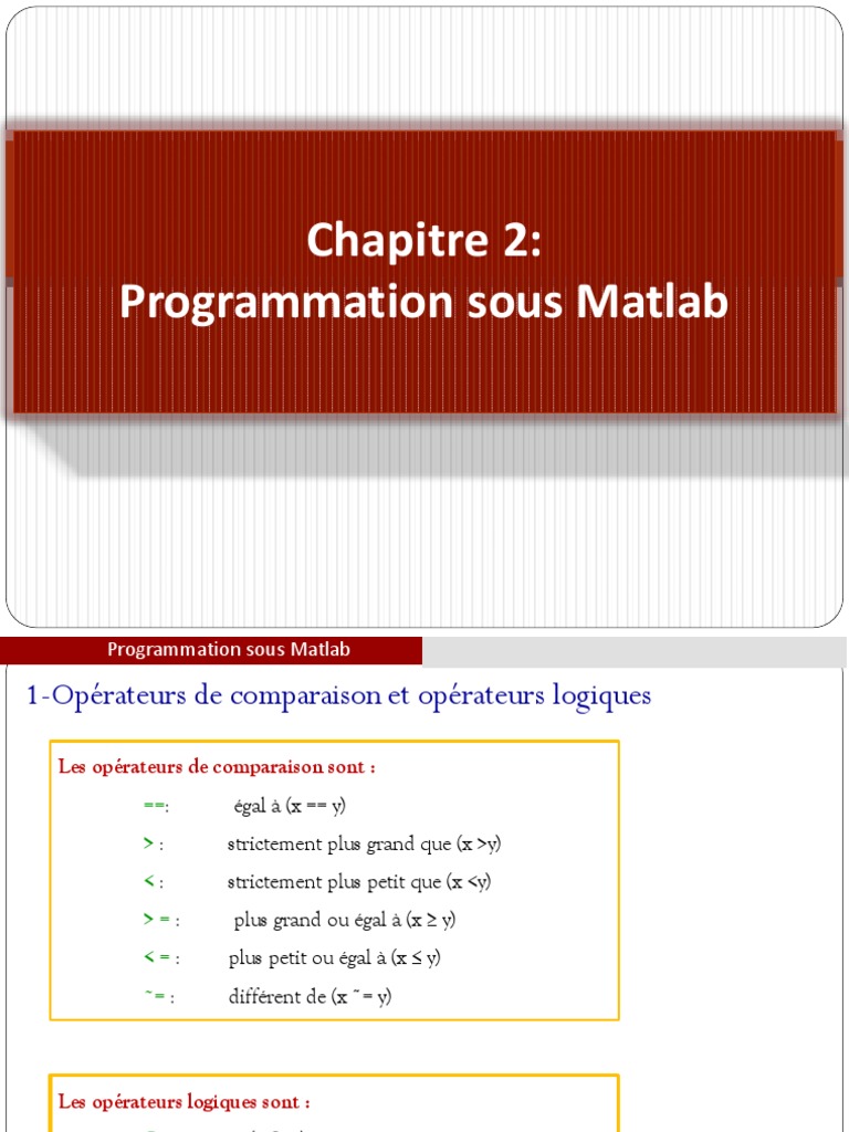 Chapitre 2 MATLAB | PDF | Structure de contrôle | Programmation informatique