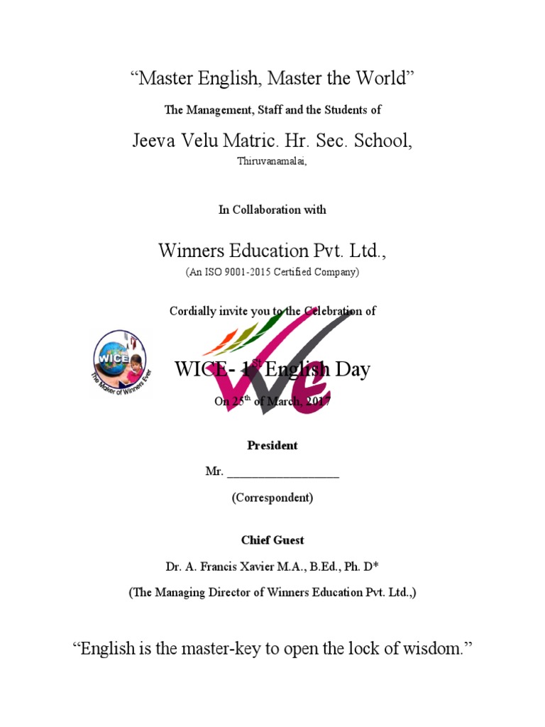 WICE English Day Celebration 2017 | PDF | Career & Growth