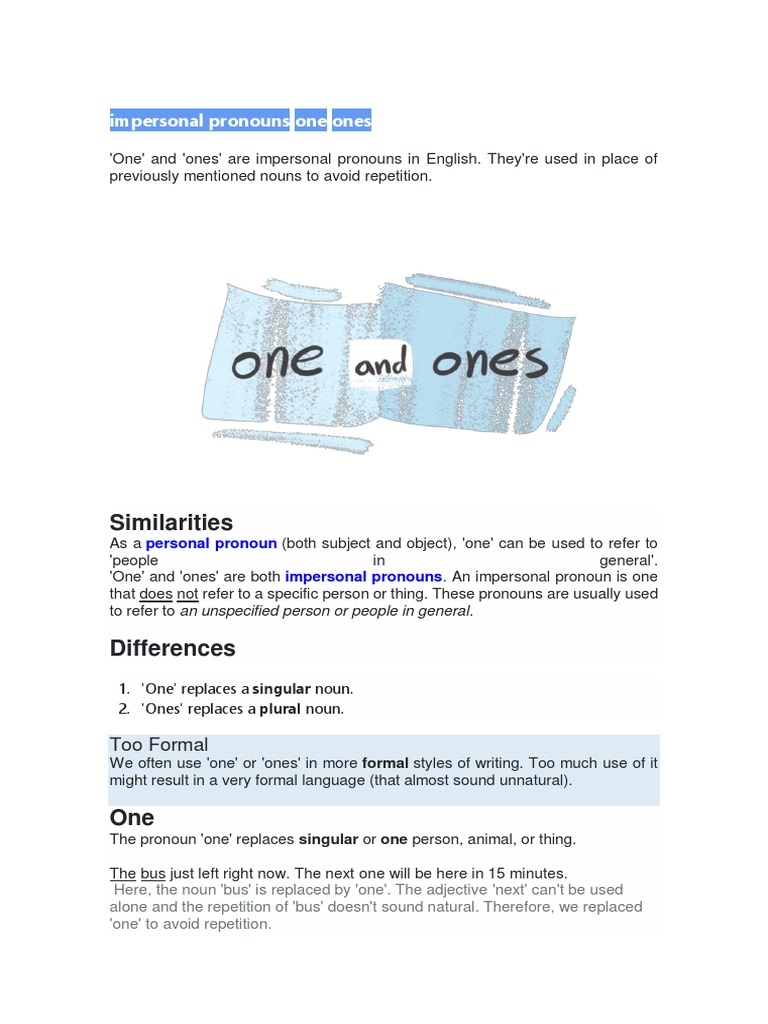 Impersonal Pronouns One Ones | PDF | Language Arts & Discipline ...