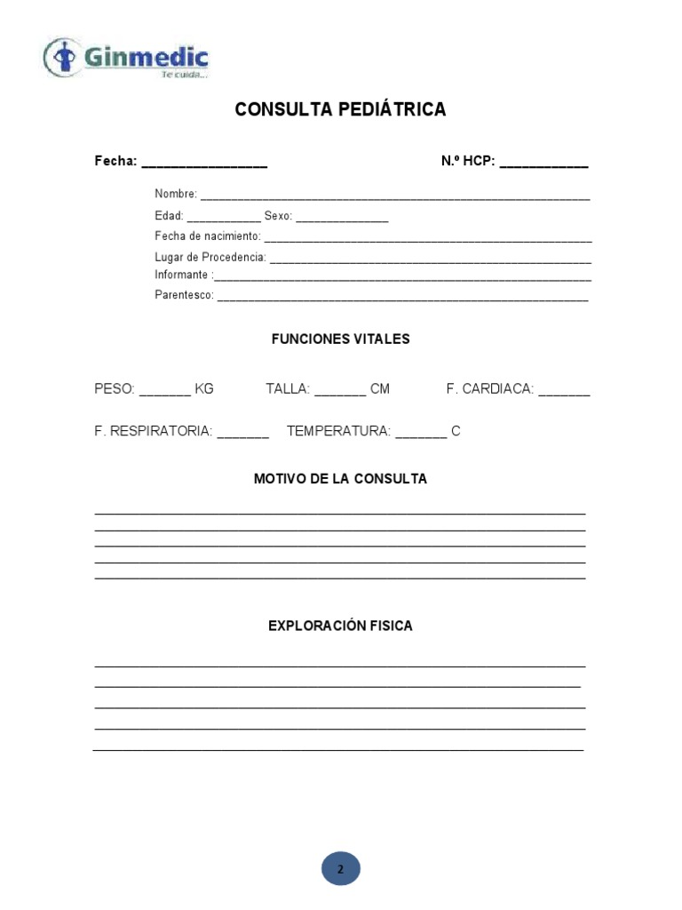 Formato de Consultas Pediatricas | PDF | Ciencias de la Salud | Medicina