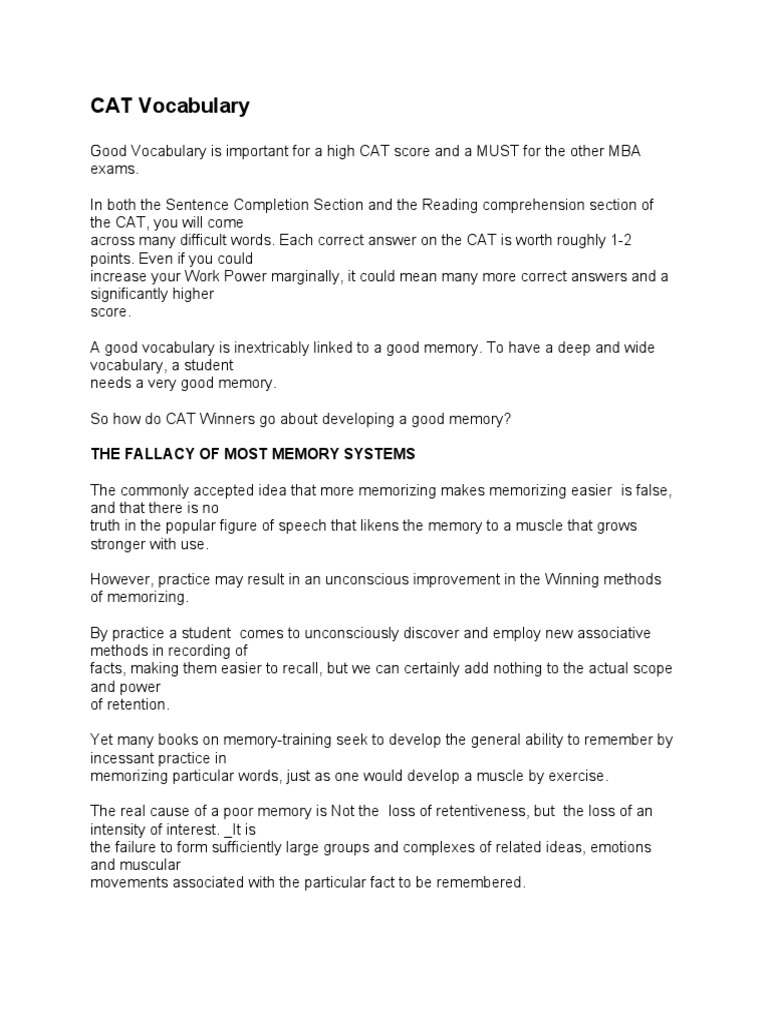 CAT Vocabulary | PDF | Memory | Recall (Memory)