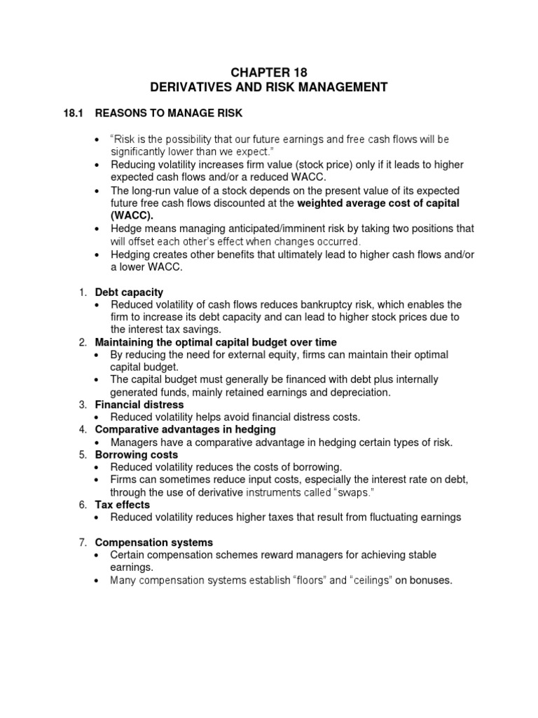 Chapter 18 - Derivatives and Risk Management | PDF | Option (Finance ...