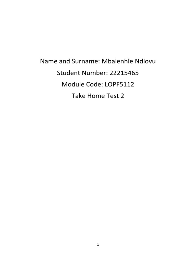 LOPF TAKE HOME TEST 2 (Mbalenhle Ndlovu 22215465) | PDF | Marriage | Family