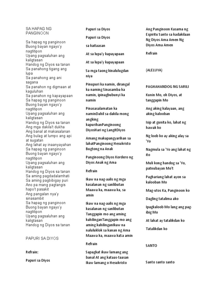 Ordinary Sunday Mass Line Up | PDF