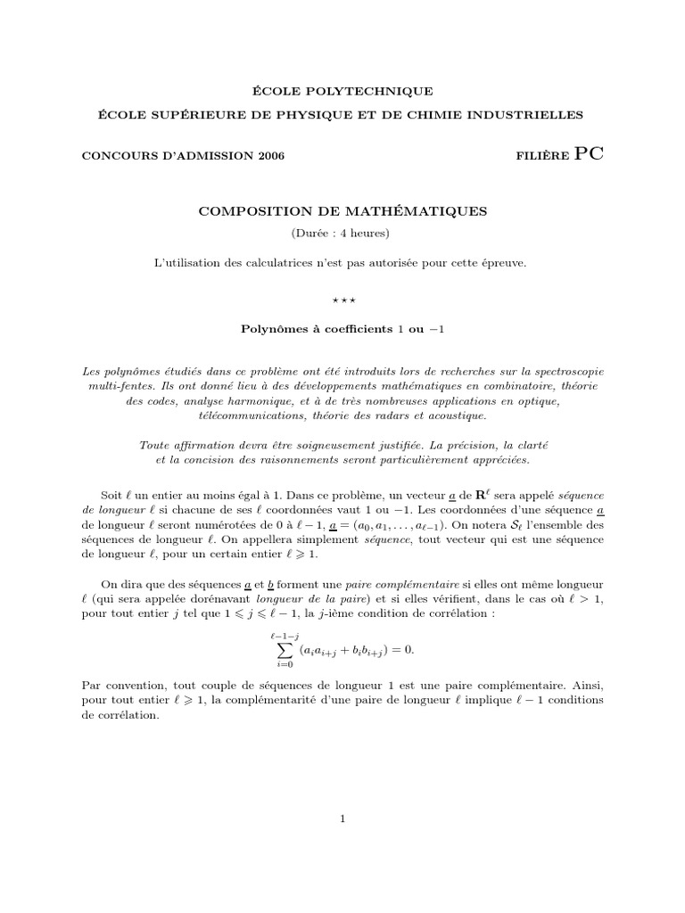 Concours Maths 2006 : Polynom. et Séquences | PDF | Ensemble ...