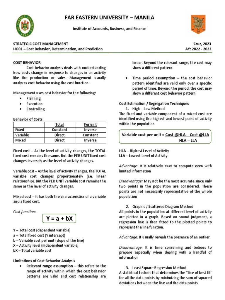 HO 01 Cost Behavior Determination and Prediction | PDF | Regression Analysis | Coefficient Of ...