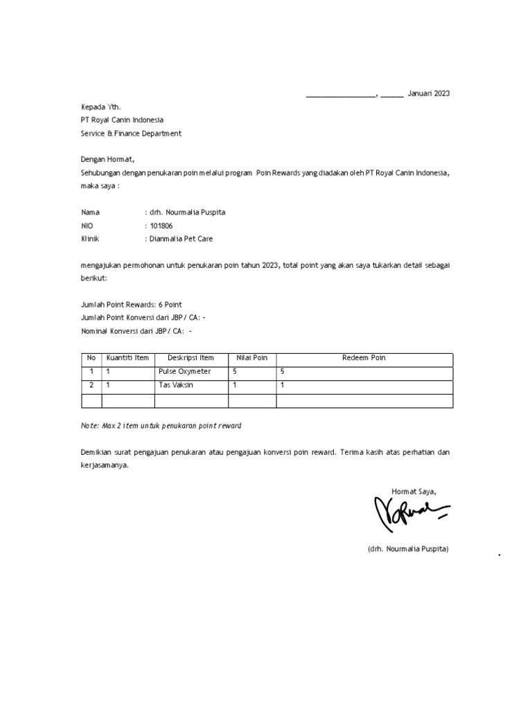 Form Penukaran Point Rewards - 101806 - Dianmalia Pet Care | PDF