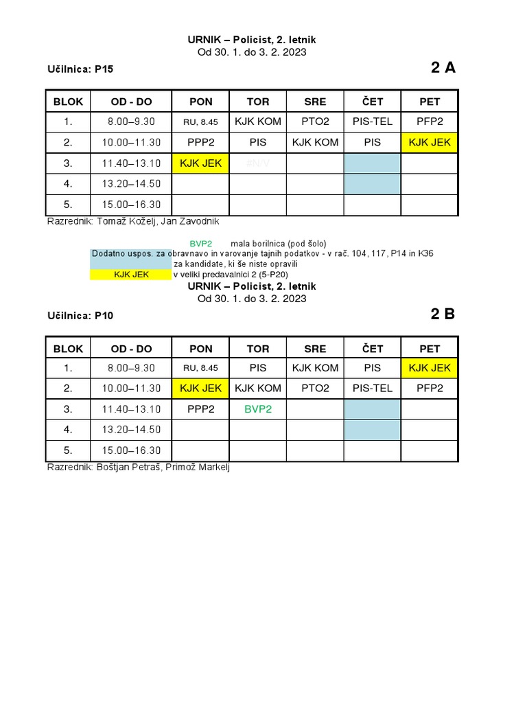 Urnik - 1 2sem 2l 22 23 | PDF