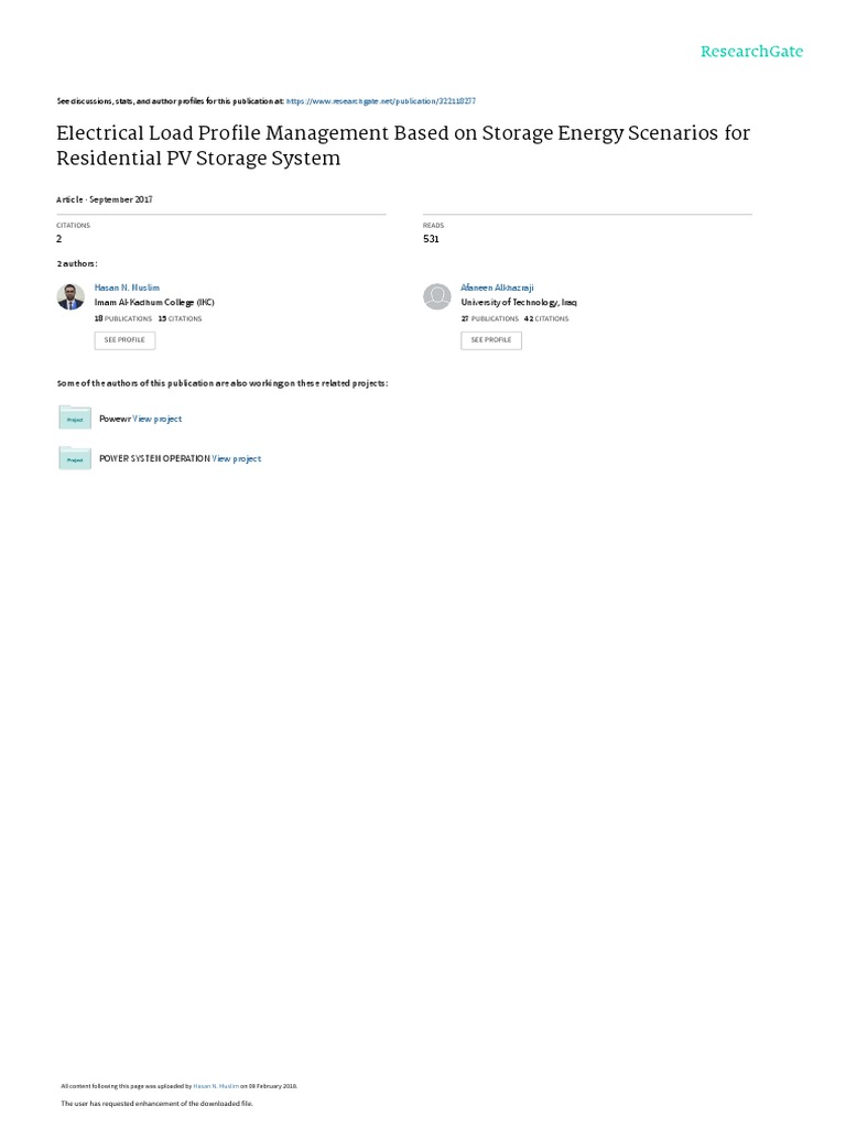 2017 - Electrical Load Profile Management Based On Storage Energy Scenarios For Residential PV ...