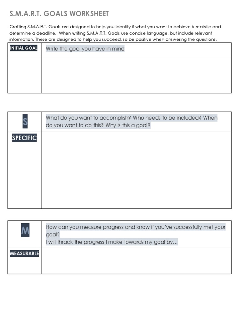 Smart Goals Worksheet | PDF