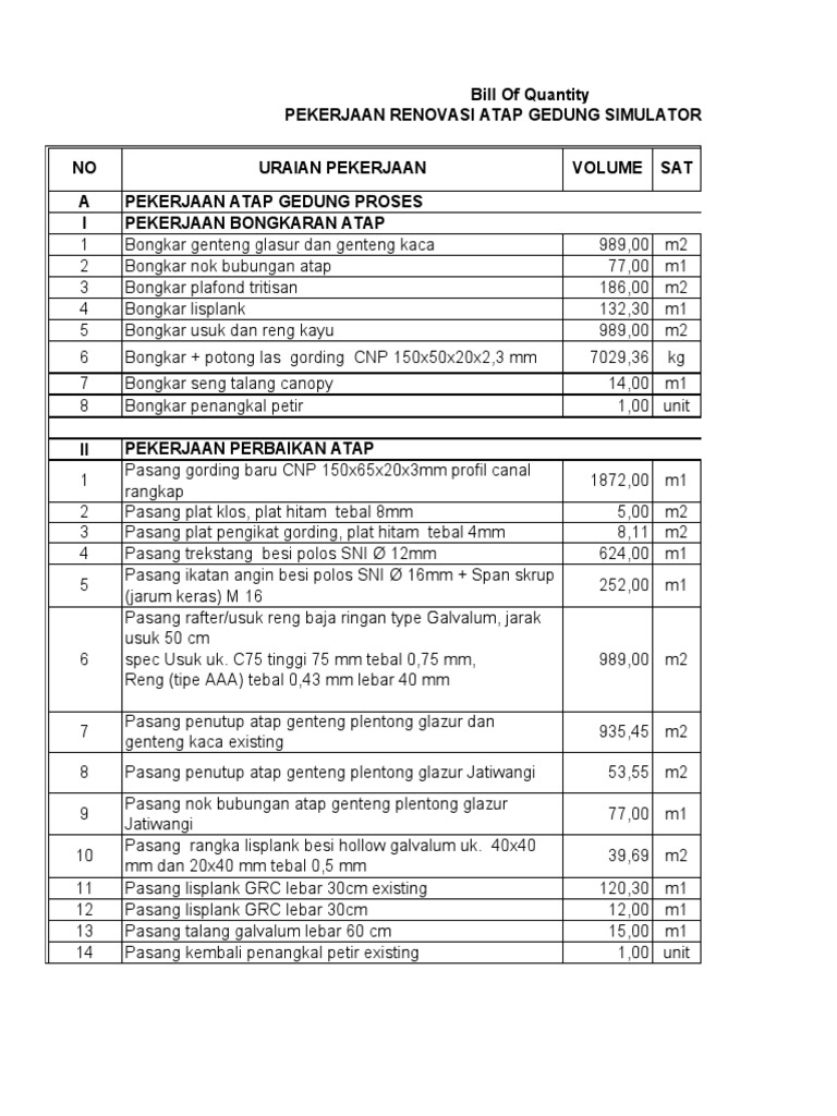 BoQ Renovasi Simulator Upload | PDF