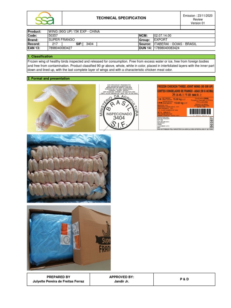 Frozen Chicken Three Joint Wing (90 GM Up) | PDF | Secondary Sector Of ...