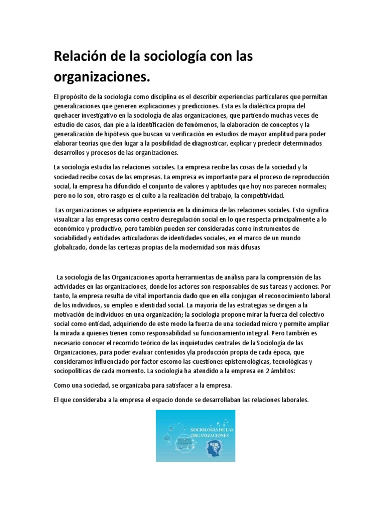 Relación de La Sociología Con Las Organizaciones. | PDF | Sociología | Sociedad