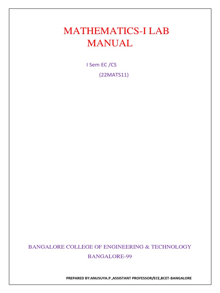 Maths Lab Manual 22mats11 | PDF | System Of Linear Equations | Eigenvalues And Eigenvectors