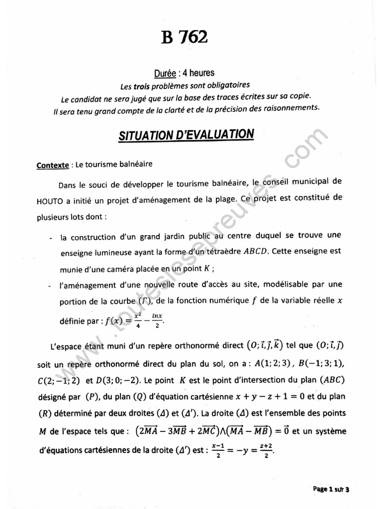 Épreuve Et Corrigé Bac 2020 Mathematiques Series D | PDF