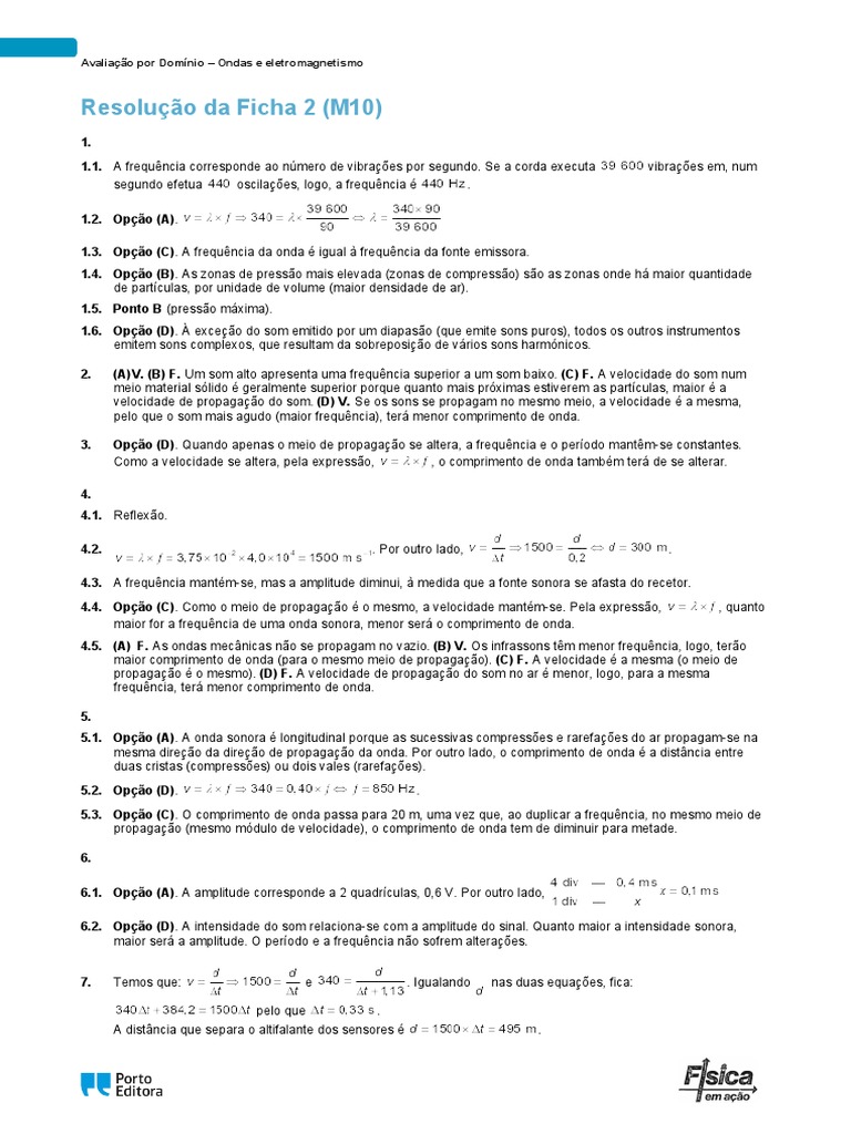 Fa11 Aval Ondas Eletrom Ficha 2 Prop Resol | PDF | Som | Ondas